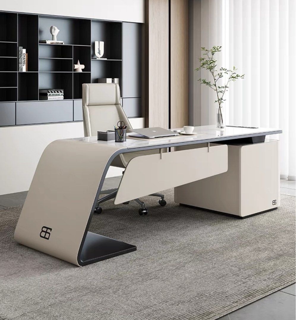 DUNSEN Modern Sintered Stone Study Desk, Furniture & Home Living ...