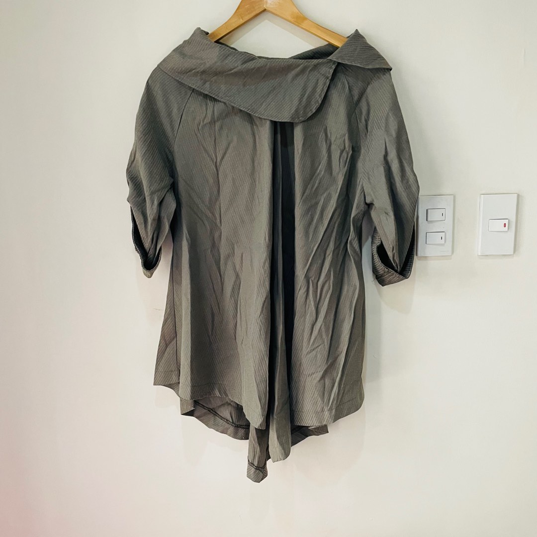 Minimalist Army Green Pinstripe Drape Blouse / Top, Women's Fashion ...