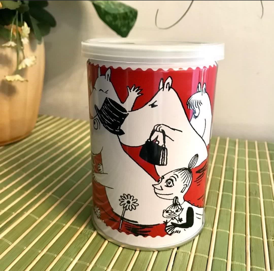 Moomin empty tin can with plastic lid, Hobbies & Toys, Collectibles ...