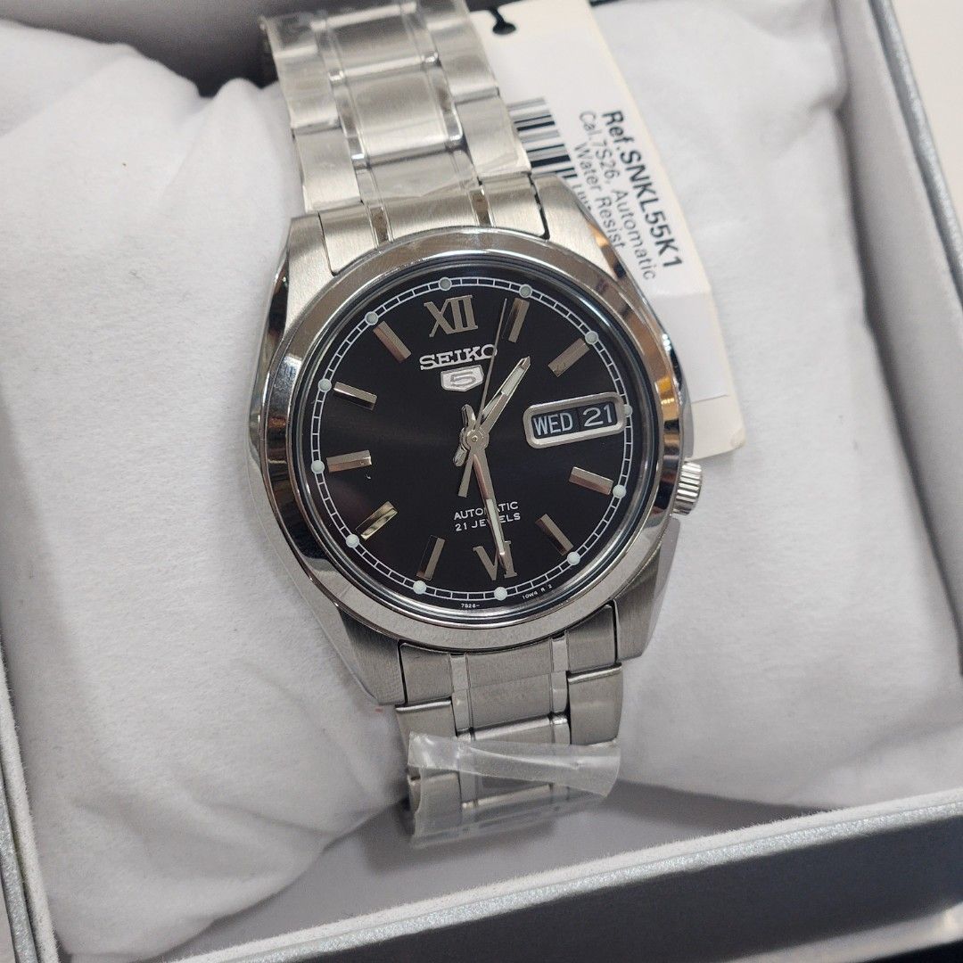 Seiko 5 Black Dial Roman Numerals SNKL55 SNKL55K1 Mens Automatic Watch ...
