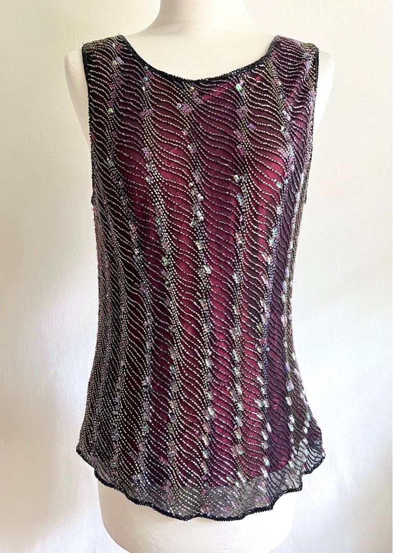 Vintage Beaded Top, Women's Fashion, Tops, Sleeveless on Carousell