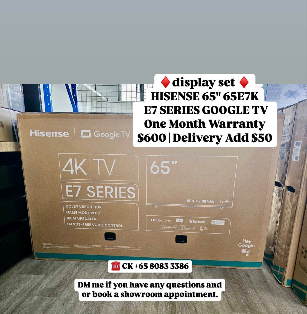HISENSE 65” 65E7K E7 Series 4k UHD Google TV Netflix Youtube 4K AI Upscaler Dolby Vision HDR ...
