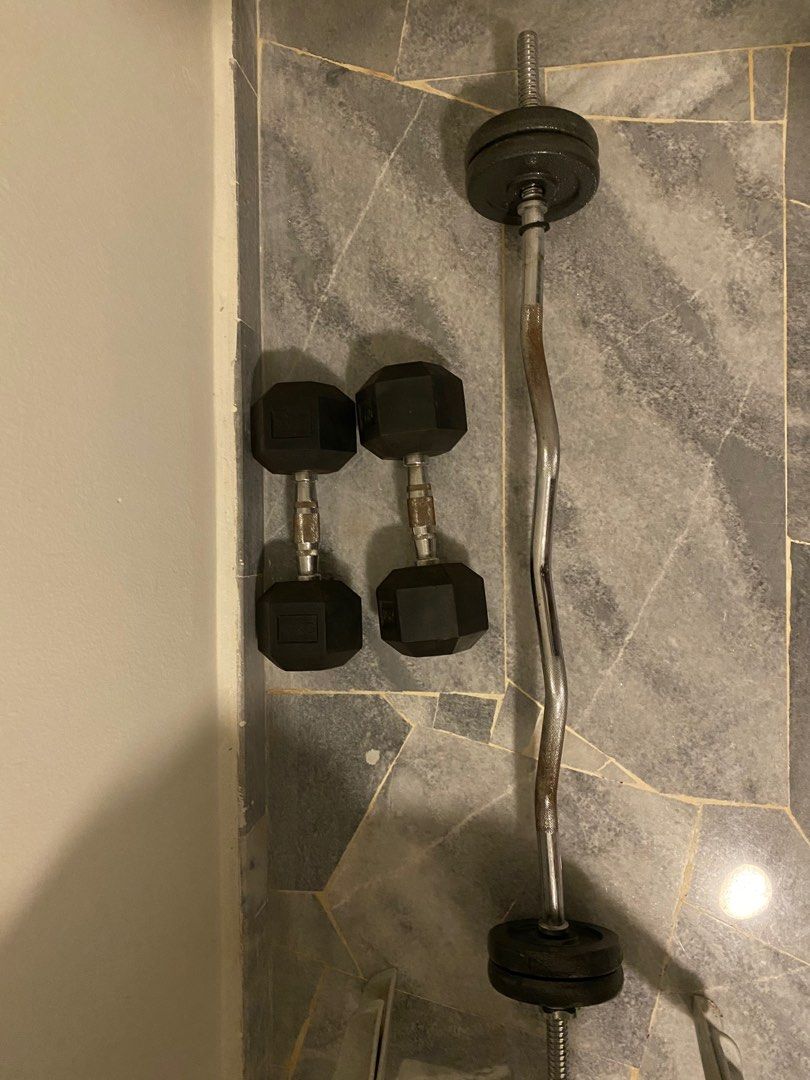 Adidas home gym|10kg x2 dumbell|2.5kg x4 barbell | ab pro master bench, Sports Equipment ...