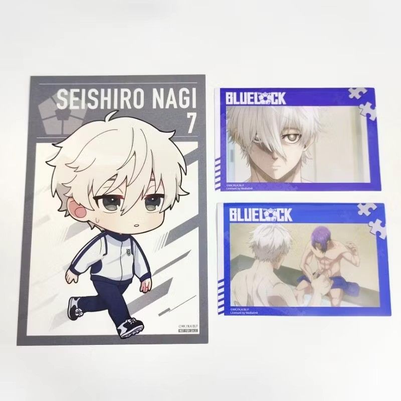 Blue Lock set official merch Nagi Seishiro Reo Mikage postcard sticker ...
