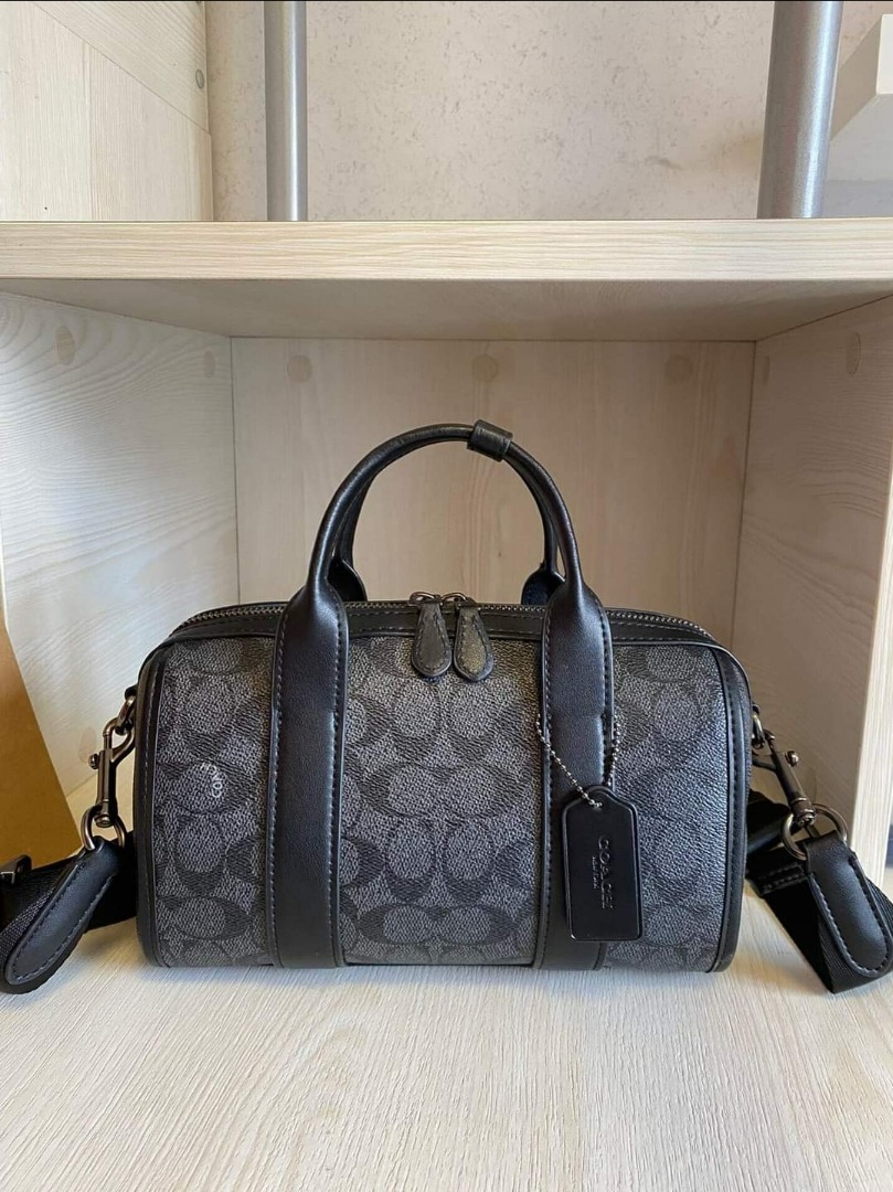 Coach CA186 Gotham Duffle 24 in Charcoal Signature Coated Canvas & Black Refined Calf Leather ...