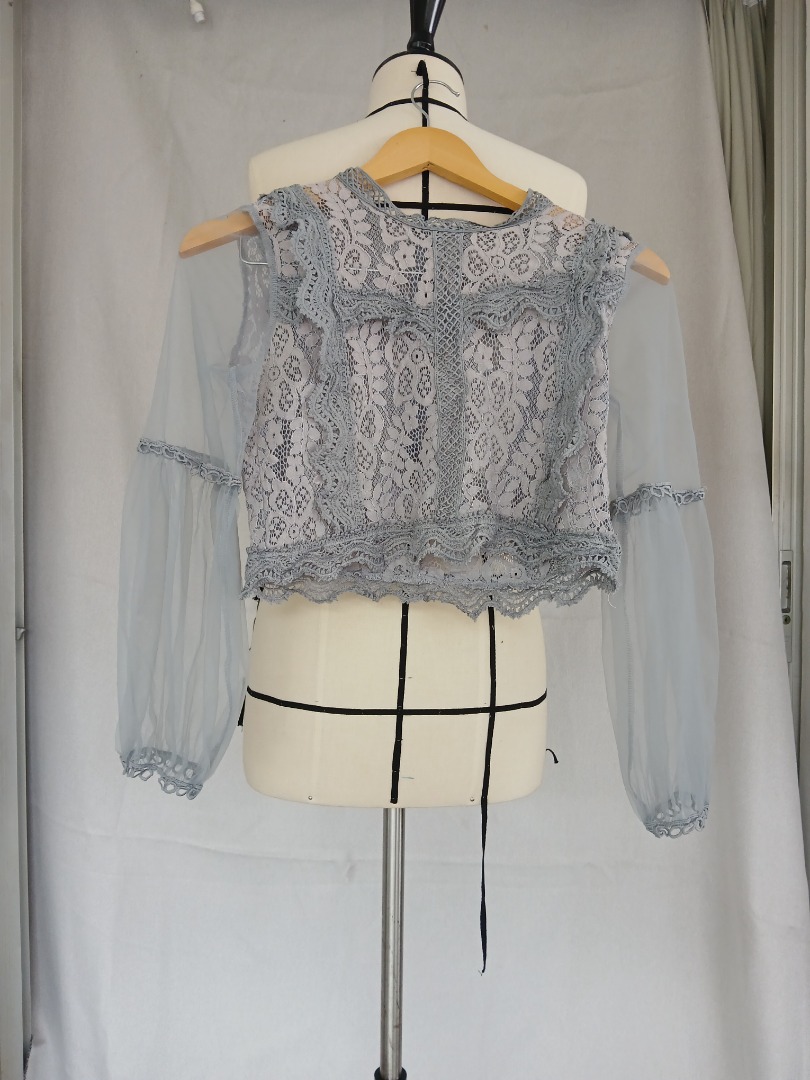 Fifth - outer lace blouse see through grey, Women's Fashion, Tops ...