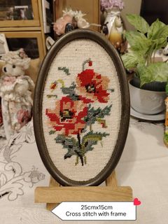 Vintage wooden frame with Cross Stitch Bear, Furniture & Home Living ...