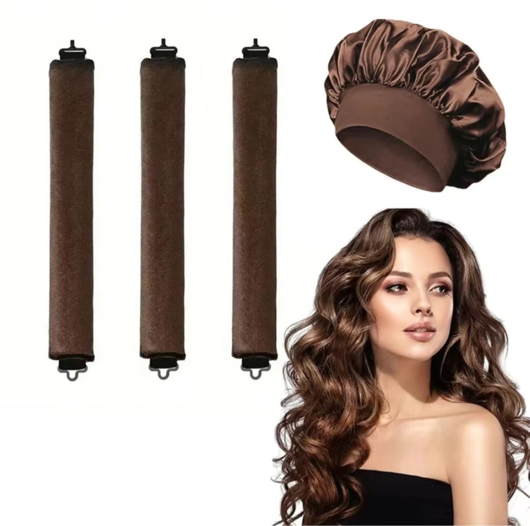 Heatless Hair Curler Satin Sleeping Cap Set No Heat Hair Rollers ...