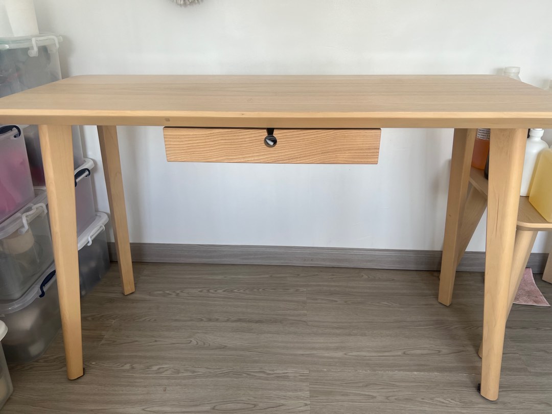 Ikea Lisabo desk w/ drawer (ash veneer), Furniture & Home Living ...