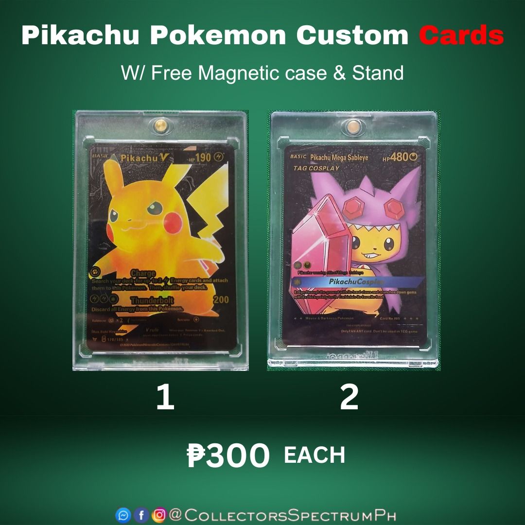 Pikachu Pokemon Custom Cards with Free Black Magnetic case & Stand ...