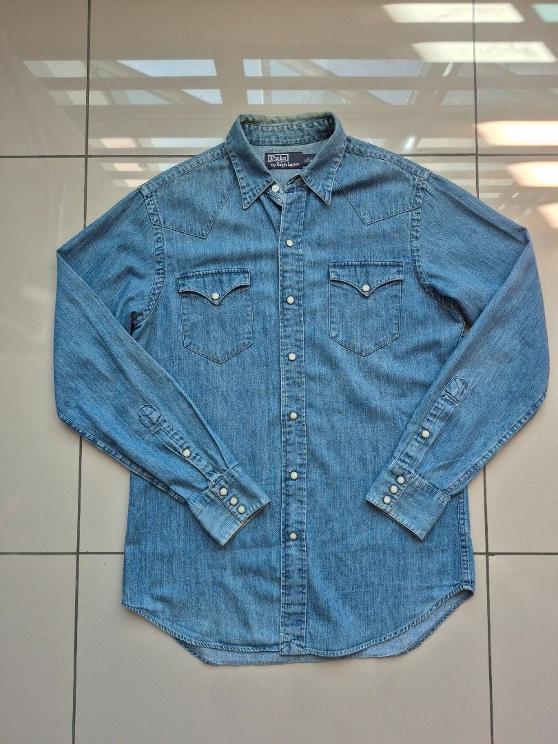 Polo RL Ralph Lauren Denim Western Pearl Snap Button pit21/29 Raya RARe pieces Rm77 siap postage ...