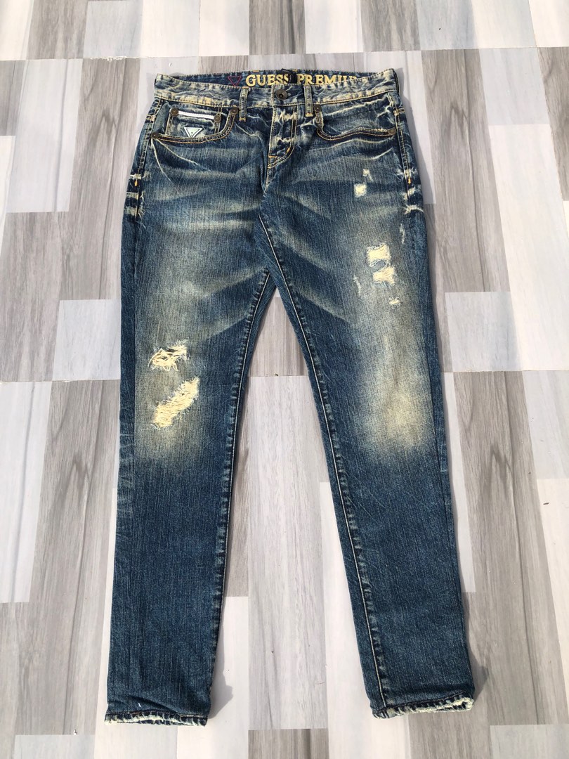 Rare Guess Cinch Back Jeans, Men's Fashion, Bottoms, Jeans on Carousell
