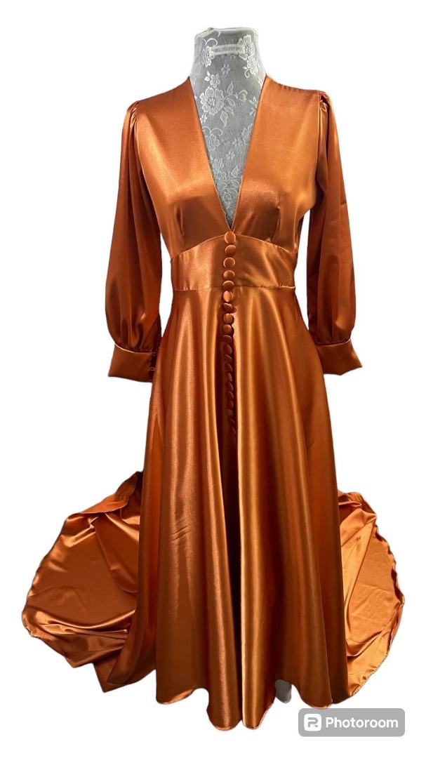 Rust Orange Bridal Dress with long trail, Women's Fashion, Dresses ...