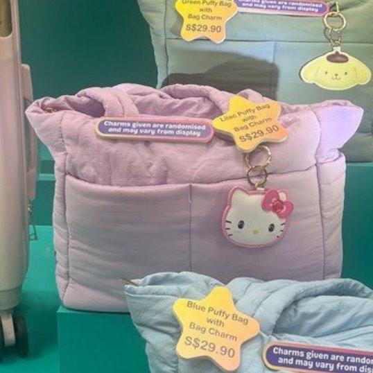 Sanrio Feative Village Hello Kitty Lilac Puffy Tote bag with Bag Charm ...