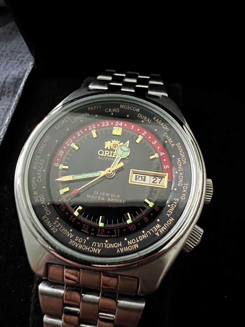 Vintage Orient World Time 21 Jewels Automatic Watch 469ee6-70 Ca WR 5 ...