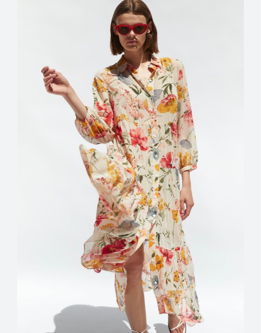 Zara Floral Maxi Dress, Women's Fashion, Dresses & Sets, Dresses on Carousell