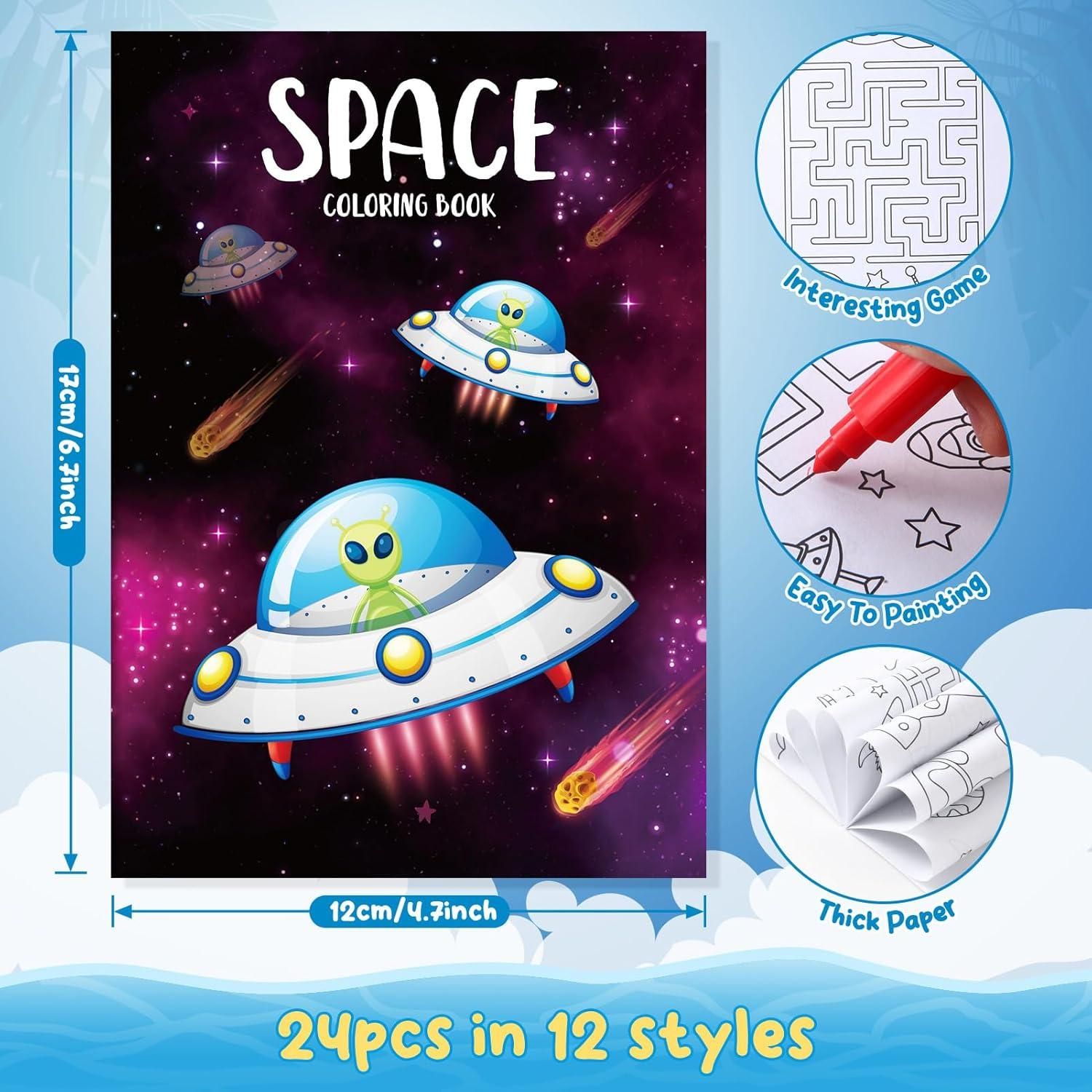 24 Pcs Outer Space Themed Mini Coloring Books Party Favors Alien Small ...