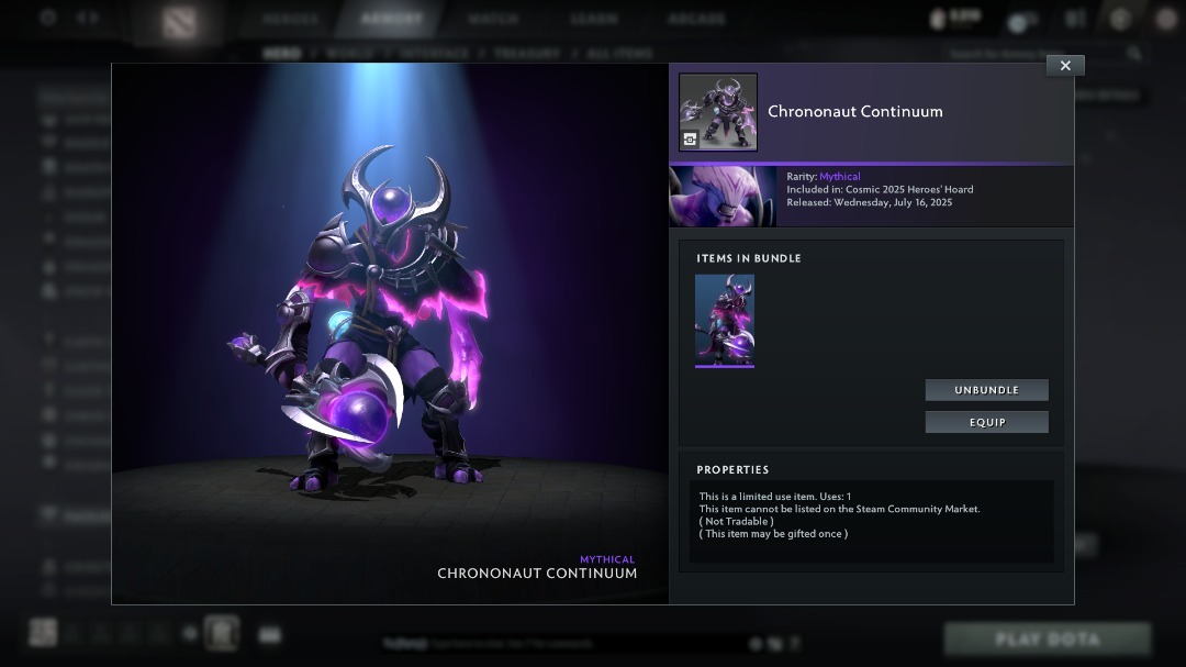 Dota 2 Cosmic 2025 Heroes' Hoard Chrononaut Continuum Set, Video Gaming ...