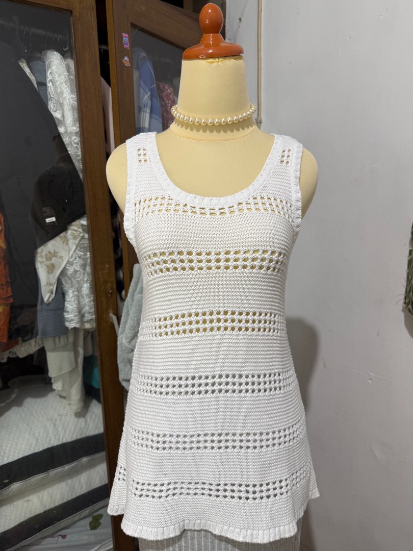 Mix tank top knit beach dress beachwear putih, Fesyen Wanita, Pakaian ...