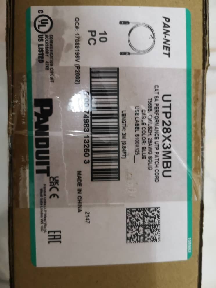 Panduit UTP28X3MBU CAT6A Network Cable 3 Meter, Computers & Tech, Parts ...