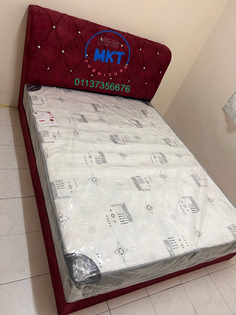 Red Bed Frame with Mattress, Furniture & Home Living, Furniture, Bed ...