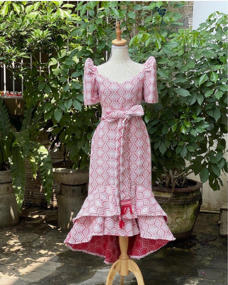 Red Handwoven Inabel Filipiniana Gown for Rent, Women's Fashion ...