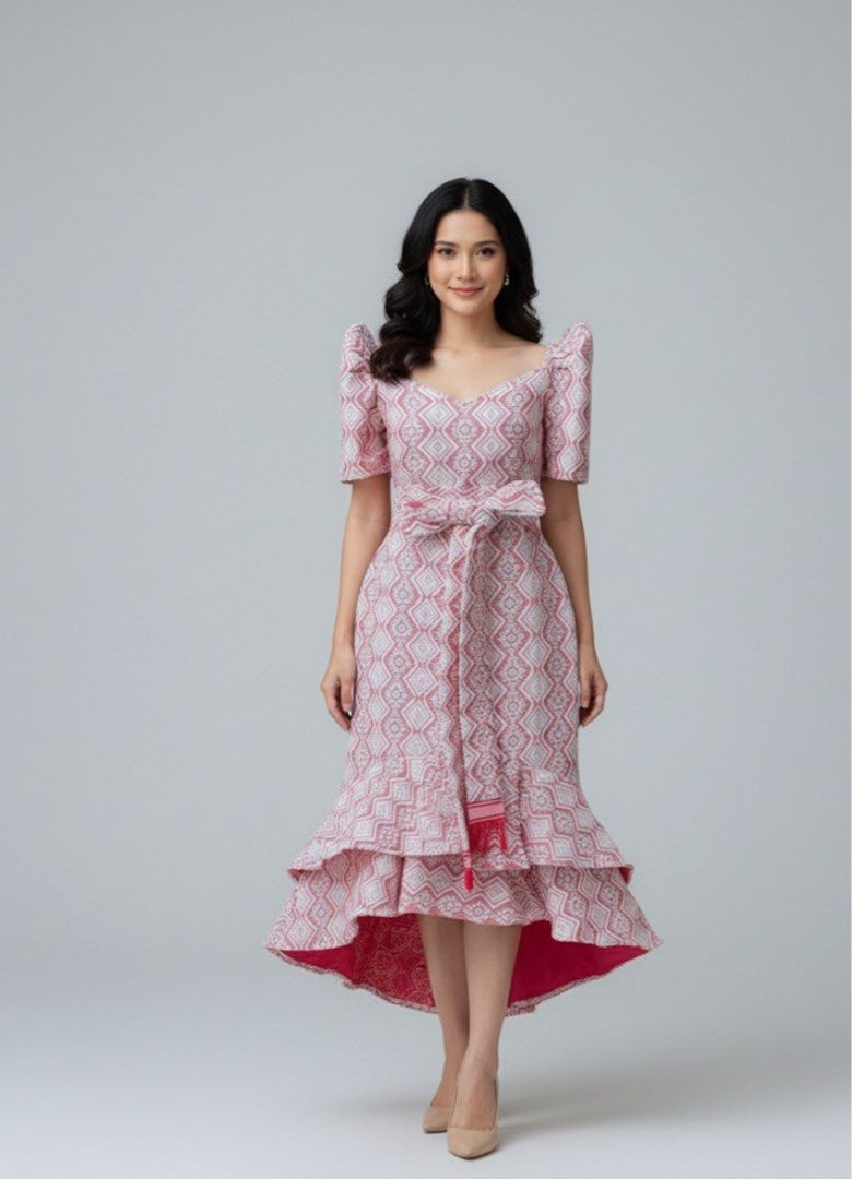 Red Handwoven Inabel Filipiniana Gown for Rent, Women's Fashion ...