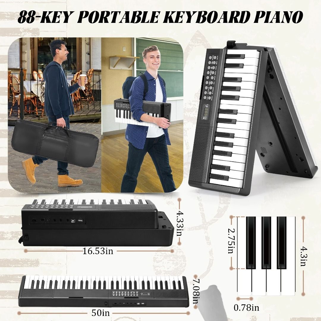 61 Keys Portable Keyboard Piano 1000 Tones 150 Demo Songs Folding ...