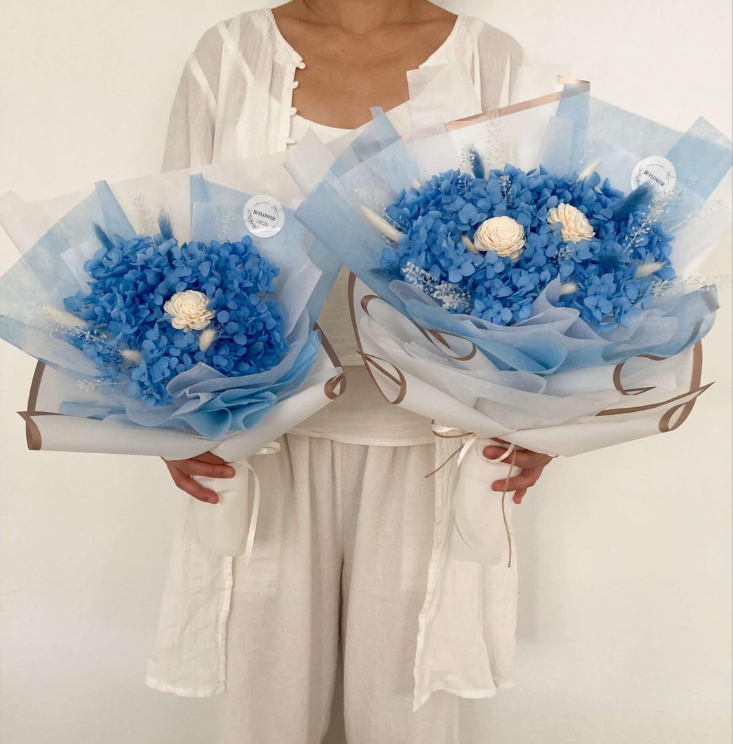 3 sizes Korean style Blue Preserved Flower Bouquet Hydrangeas, Hobbies ...