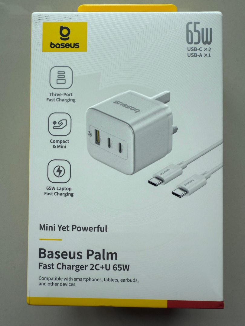 Baseus Palm Fast Charger 2C+U 65W UK PD Compact 3-Port Fast Charging ...