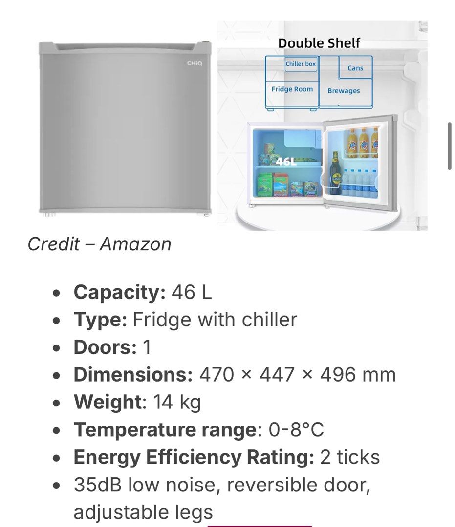 CHIQ 46L Bar Fridge - Silver mini Fridge, TV & Home Appliances, Kitchen ...