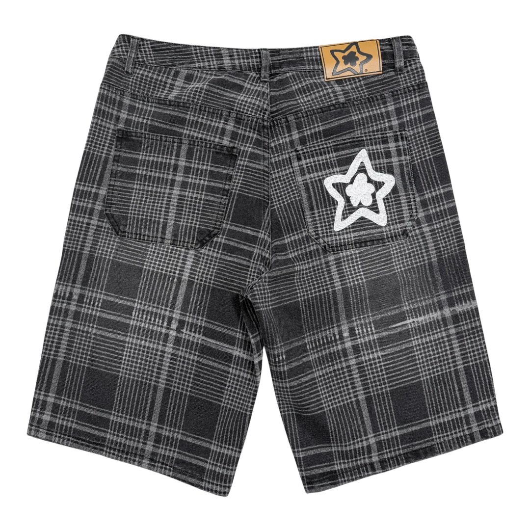 交換【STAR TEAM】PLAID JEAN SHORTS (BLACK ), 他的時尚, 褲子, 短褲在旋轉拍賣