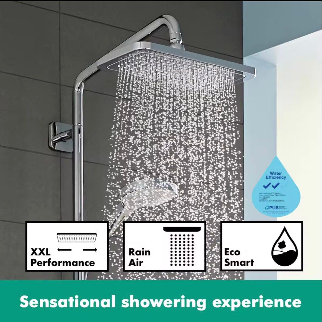 Hansgrohe Croma E 280 Showerpipe with Thermostat, Furniture & Home ...