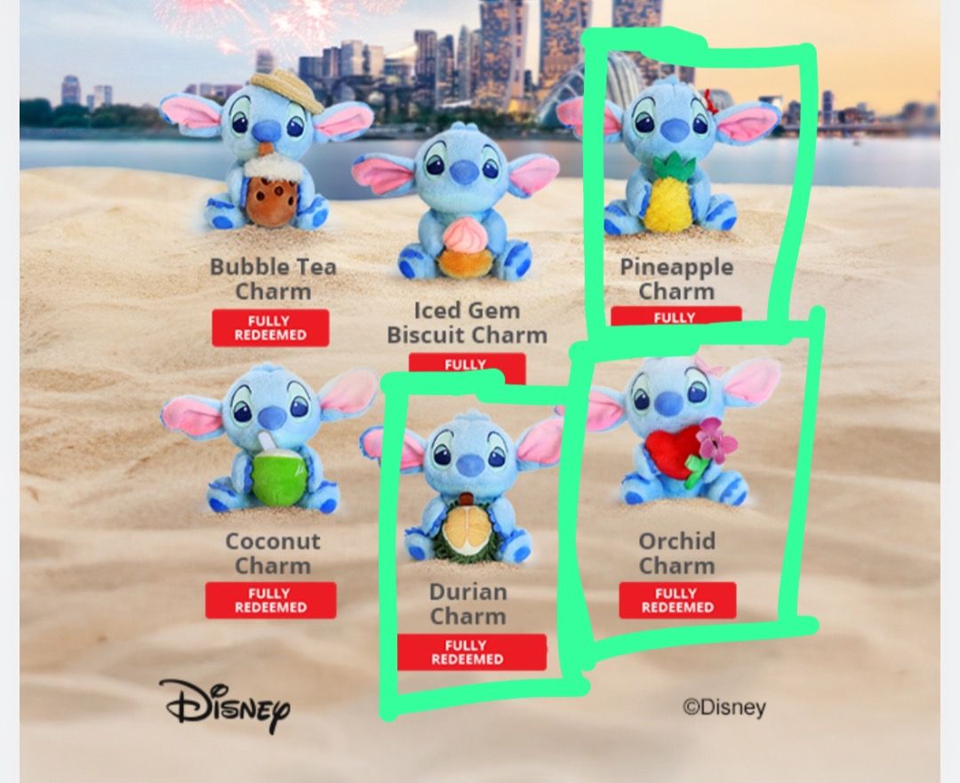 OCBC Stitch Plushie - Durian, Pineapple and Orchid, Hobbies & Toys ...