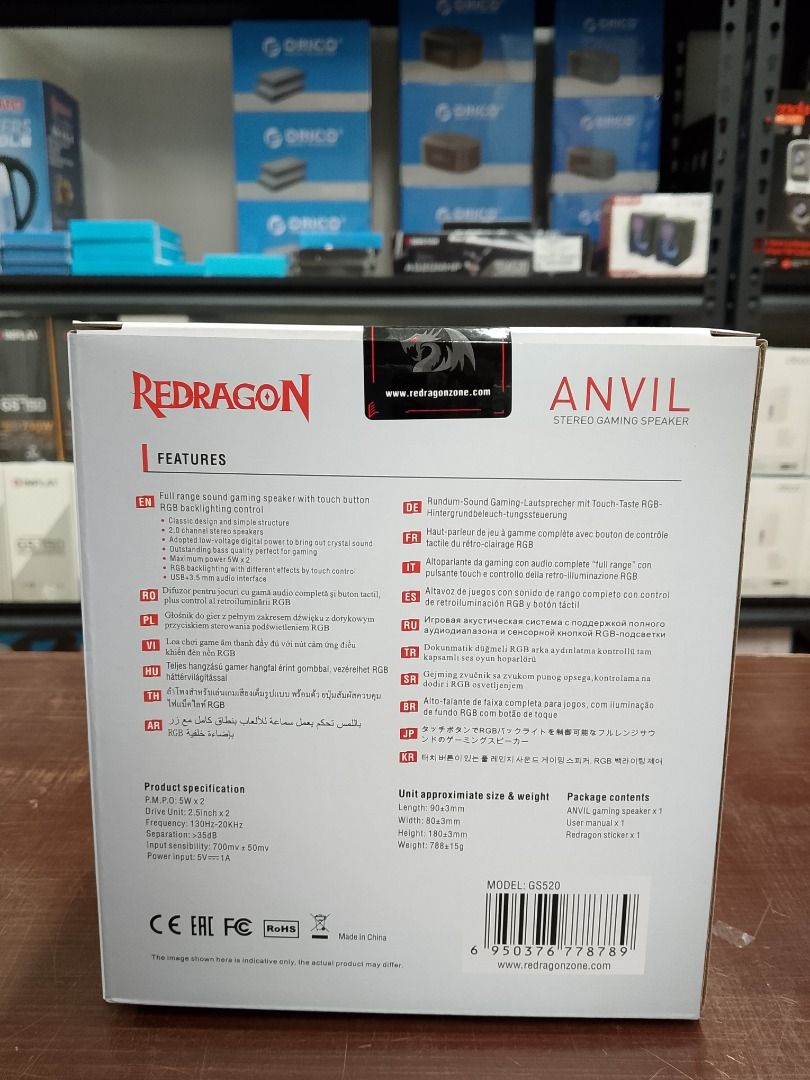 Redragon Anvil RGB Wired Stereo Desktop Speaker USB + 3.5mm Black ...