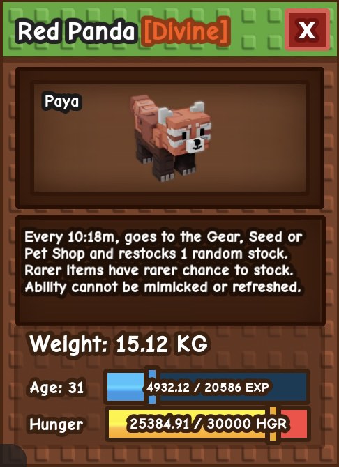 WTS Semi Huge (Max 40kg!!) Red Panda - Grow a Garden Fall Event pet ...