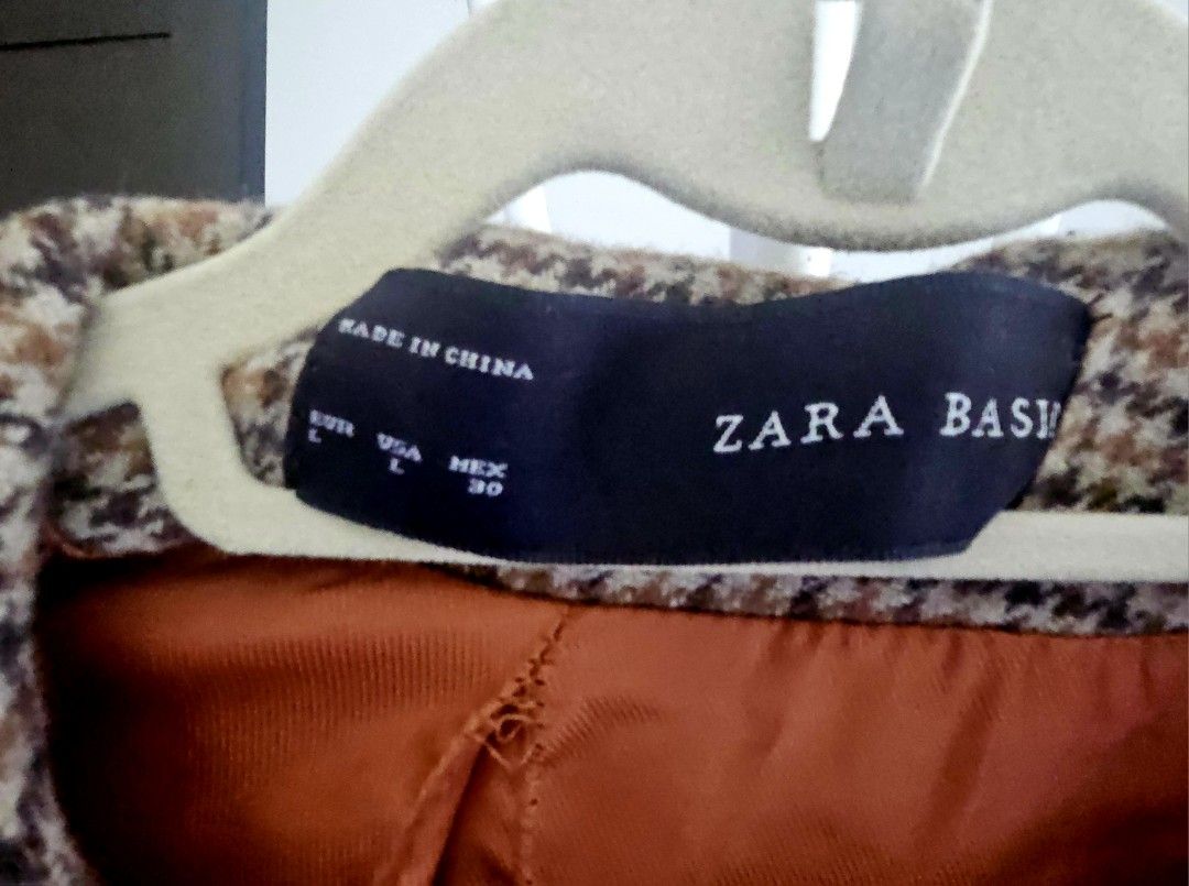 ZARA Basic Houndstooth Coat (Size L), Women's Fashion, Coats, Jackets ...