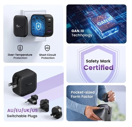 66W GAN3 Foldable Charger 2C1A Portable Fast Universal Travel Adapter ...