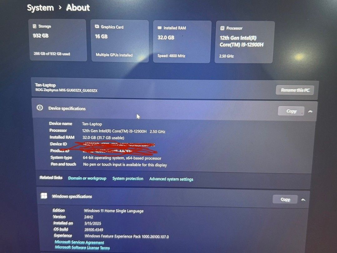 Asus ROG Zephyrus M16 RTX 3080 Ti i9-12900H 32GB Ram 2022 Gaming Laptop ...