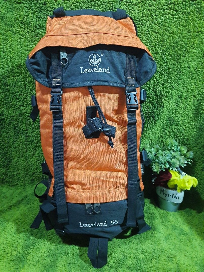 LeaveLand 55L Backpack - Orange and Black, Men's Fashion, Bags ...