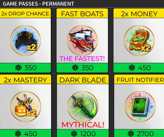 ROBLOX - BLOXFRUIT / GAMEPASS / FAST BOAT / 2x MASTERY / DARKBLADE ...