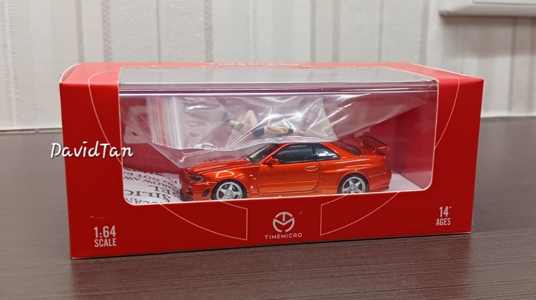 Time Micro Nissan Skyline R34 GTR Orange with girl figure., Hobbies ...