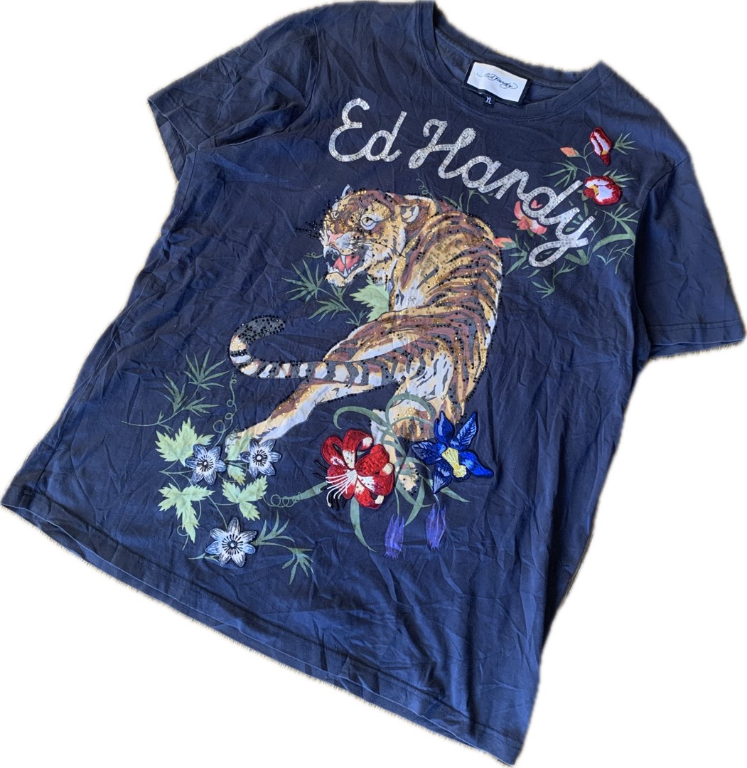 y2k ed hardy with pindant, Women's Fashion, Tops, Shirts on Carousell