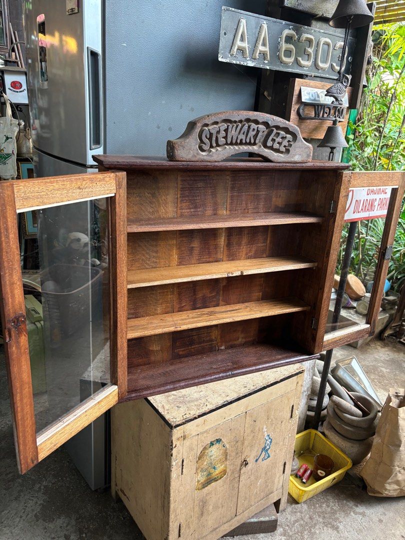 💯 solid old wood wall display cabinet with lock 🔐 ( 29x5.75x26 inches ...