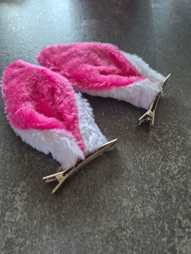 Rabbit Bunny Ear Hair Clips - Pink and White, Women's Fashion, Watches ...
