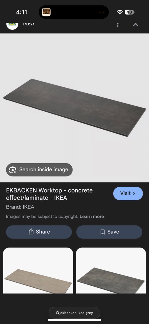 IKEA EKBACKEN WORKTOP 186cm x 63.5cm, Furniture & Home Living ...