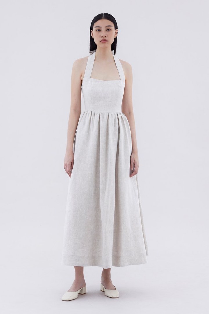 The Editor's Market Linen Halter Maxi Dress - L, Women's Fashion ...