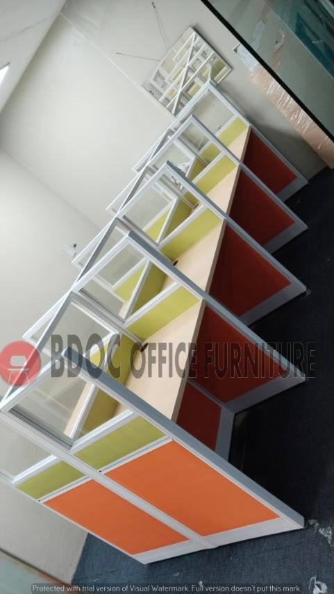 Orange and Green Color Office Partition -Fabric with glass partition ...