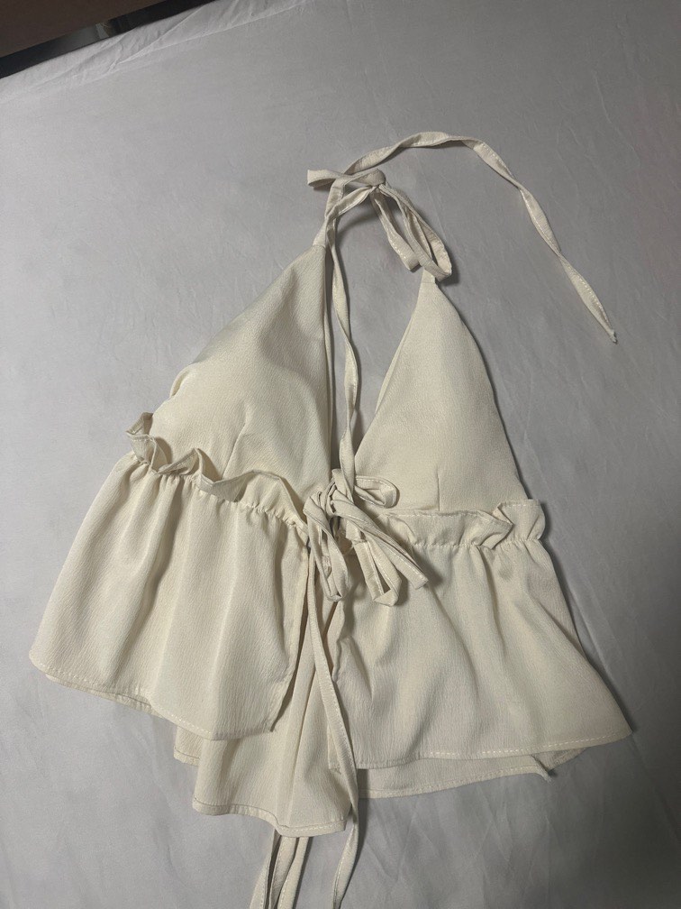 Padded tie string halter top butter yellow, Women's Fashion, Tops ...