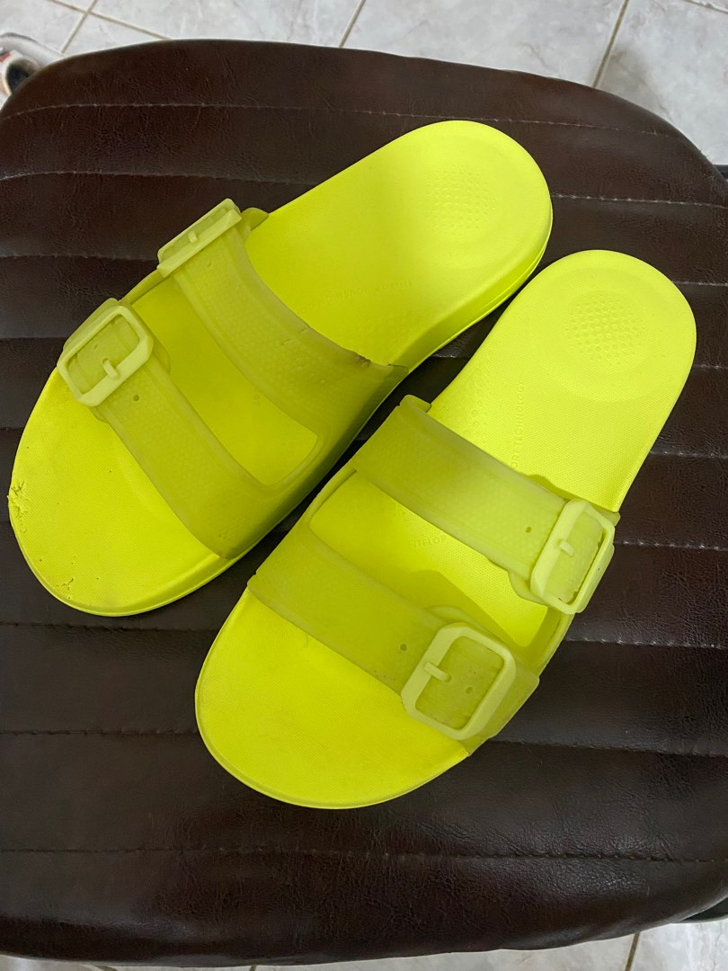 Fitflop Glow In the Dark Neon Yellow Green Slides, Women's Fashion ...